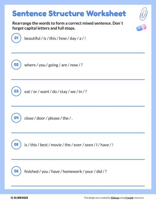 Sentence Structure Worksheet Presentation