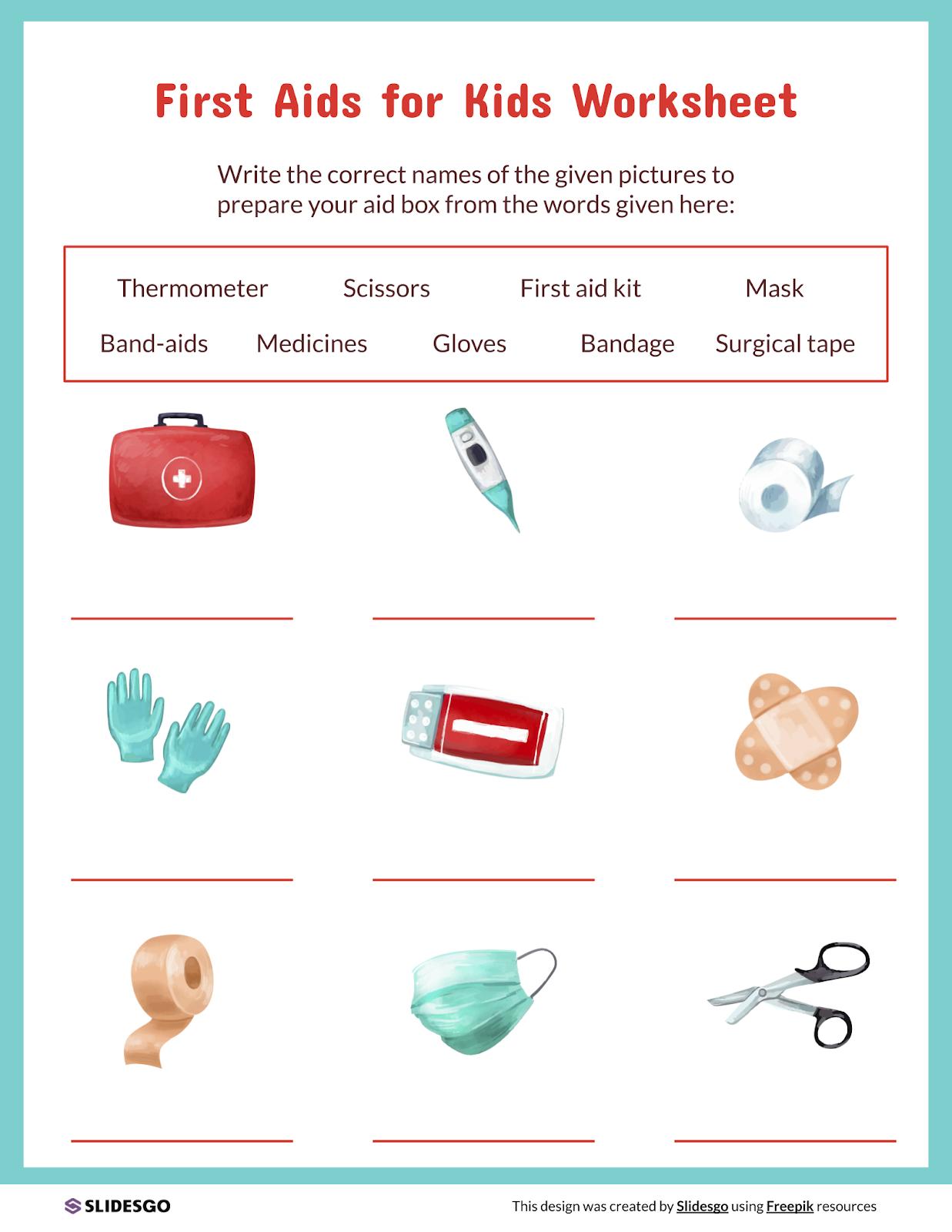 First Aids for Kids Worksheet Presentation