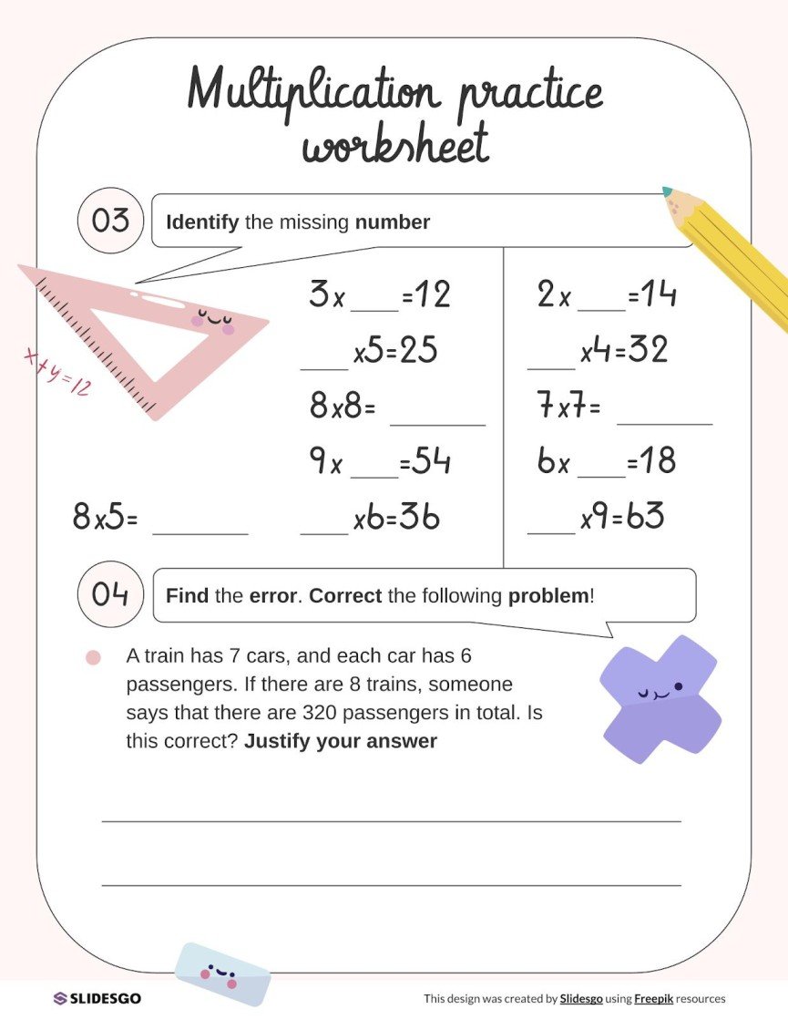 Plantilla Hoja de trabajo de práctica de multiplicación