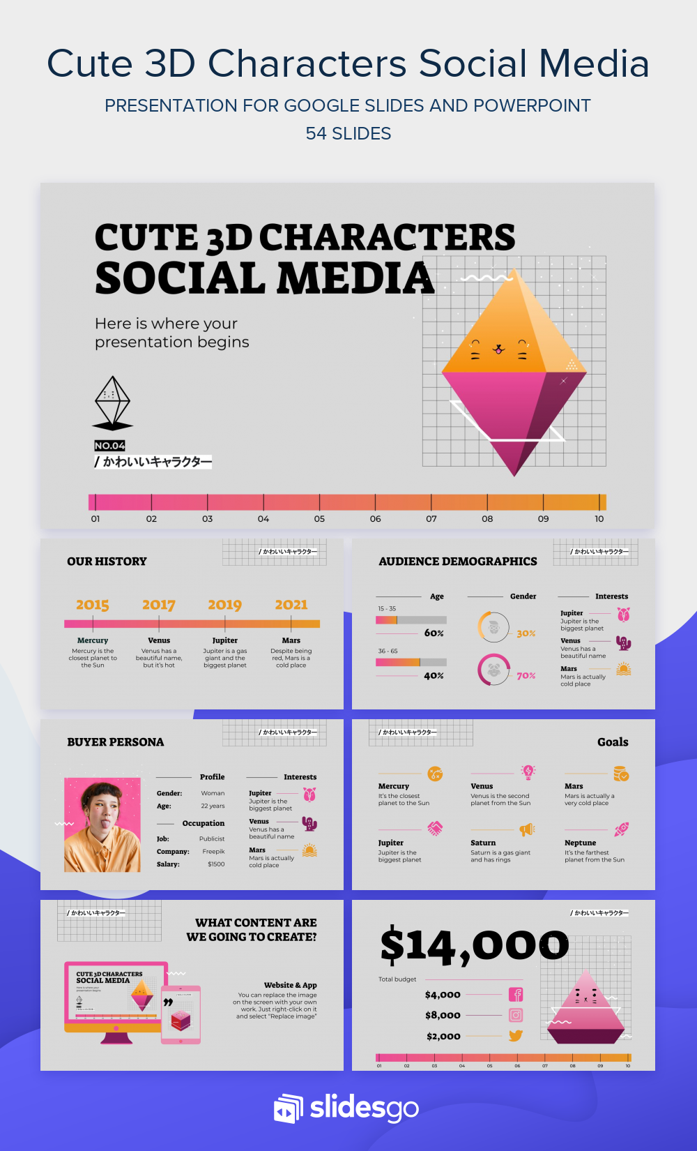 Cute 3D Characters Social Media | Google Slides & PPT template