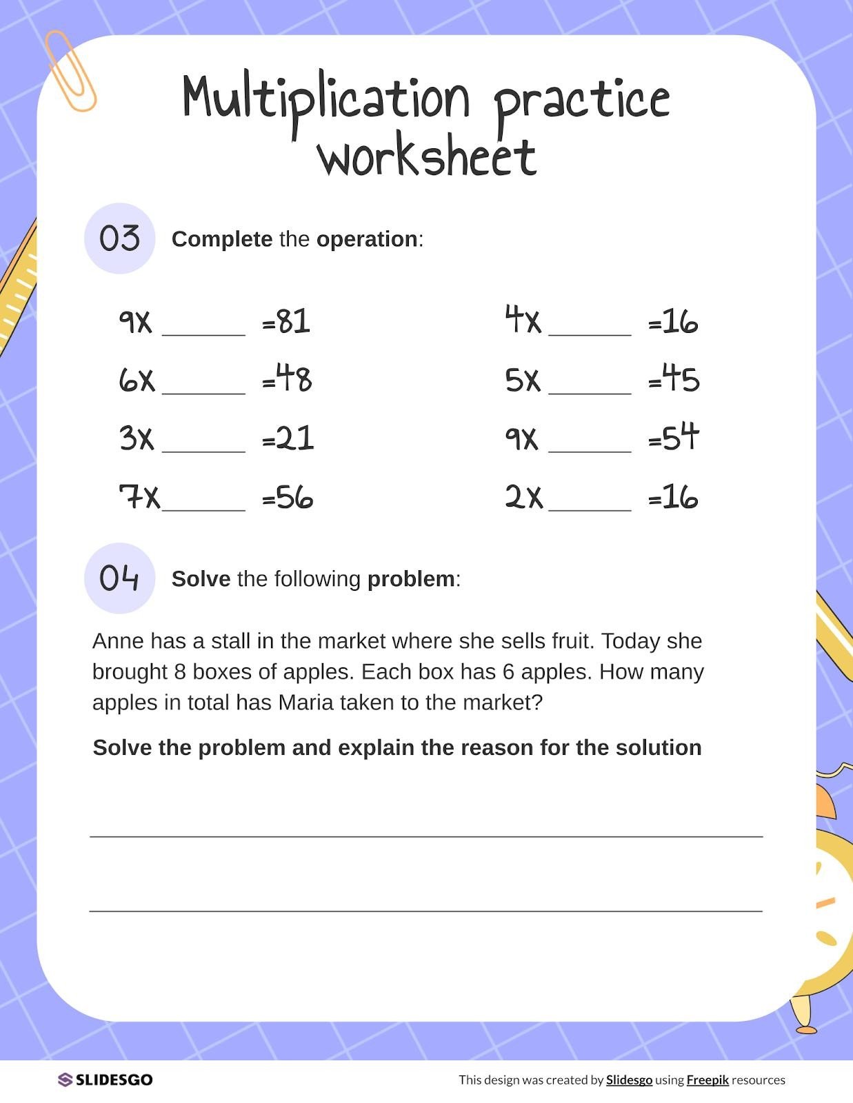 Multiplication Practice Worksheet Template