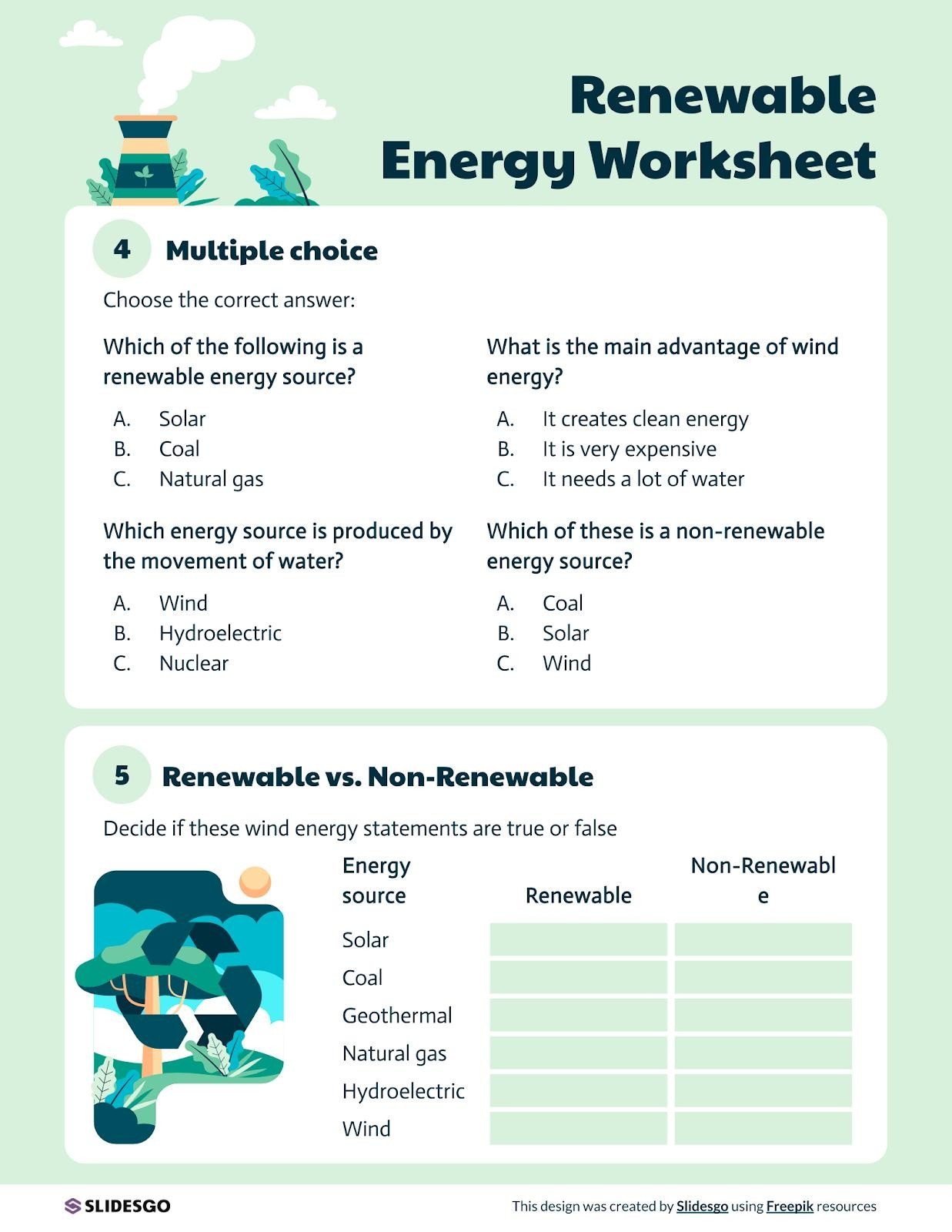 Renewable Energy Worksheet Template