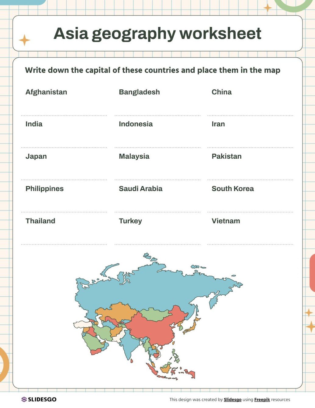 Asia Geography Worksheet Template