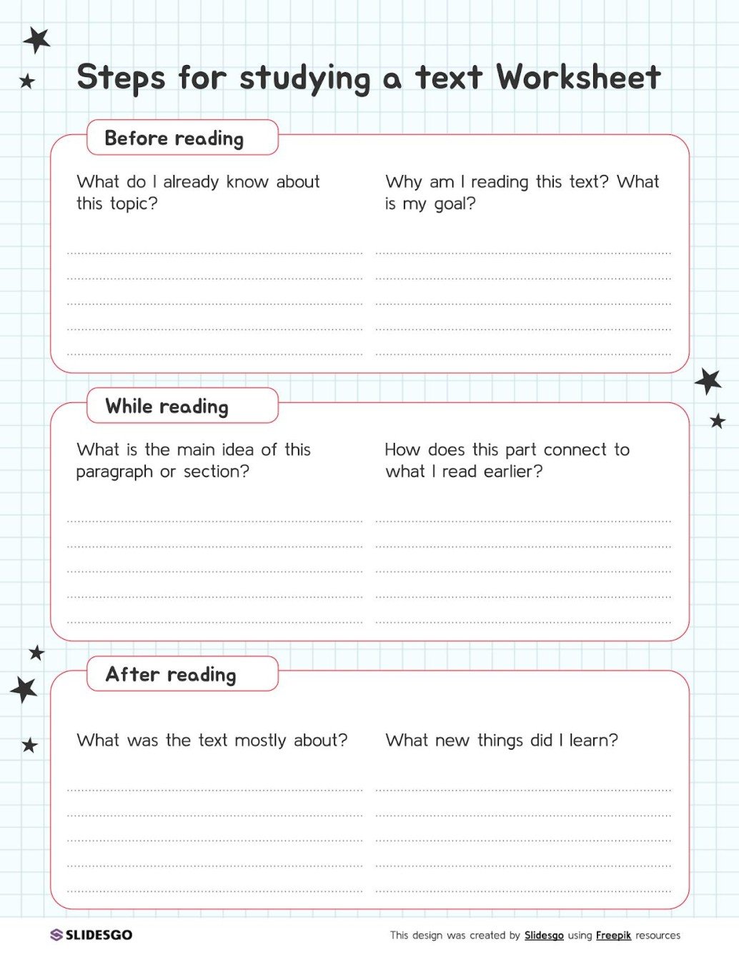 Steps for Studying a Text Worksheet Template