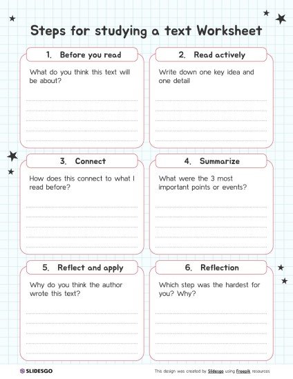 Steps for Studying a Text Worksheet Template