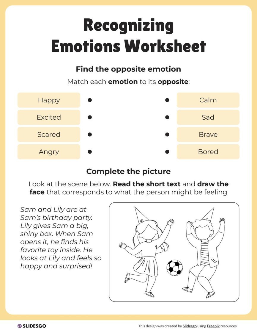 Recognizing Emotions Worksheet Template