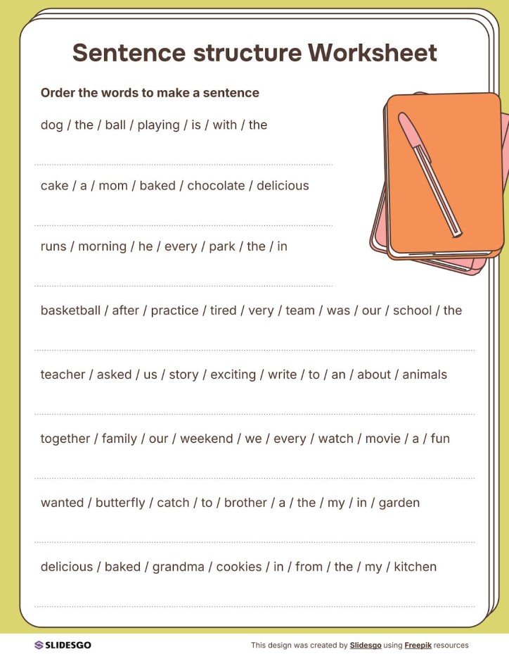 Sentence Structure Worksheet Presentation