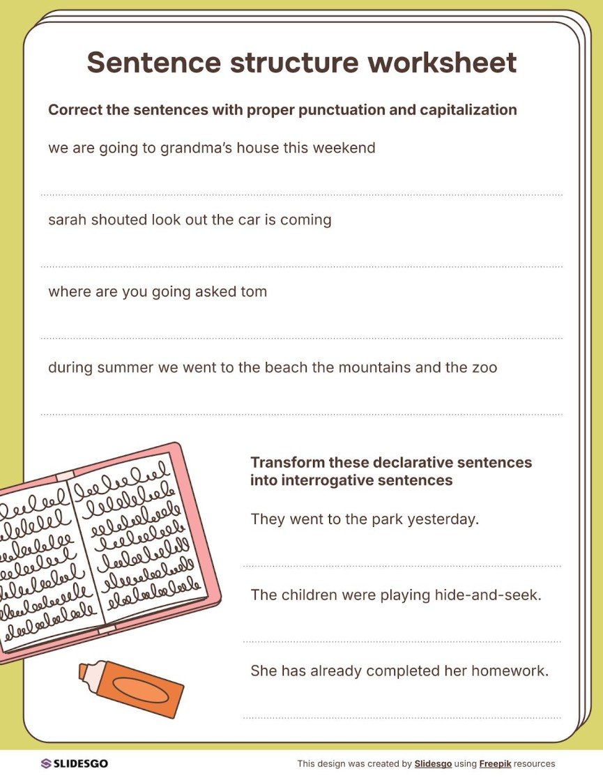 Sentence Structure Worksheet Presentation