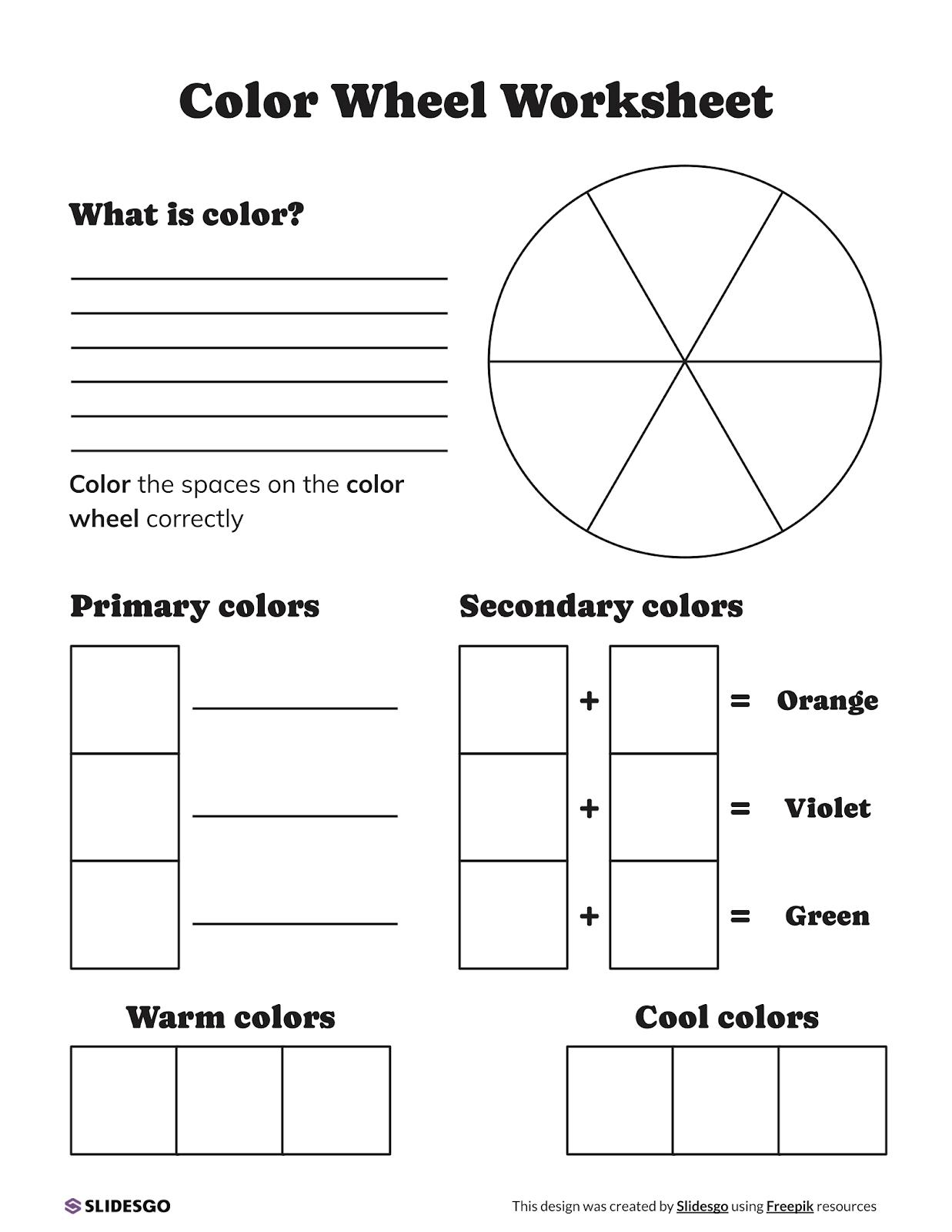 Color Wheel Worksheet The Color Wheel Worksheet (B&W)