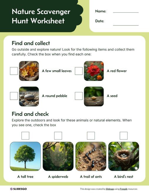 Nature Scavenger Hunt Worksheet Template