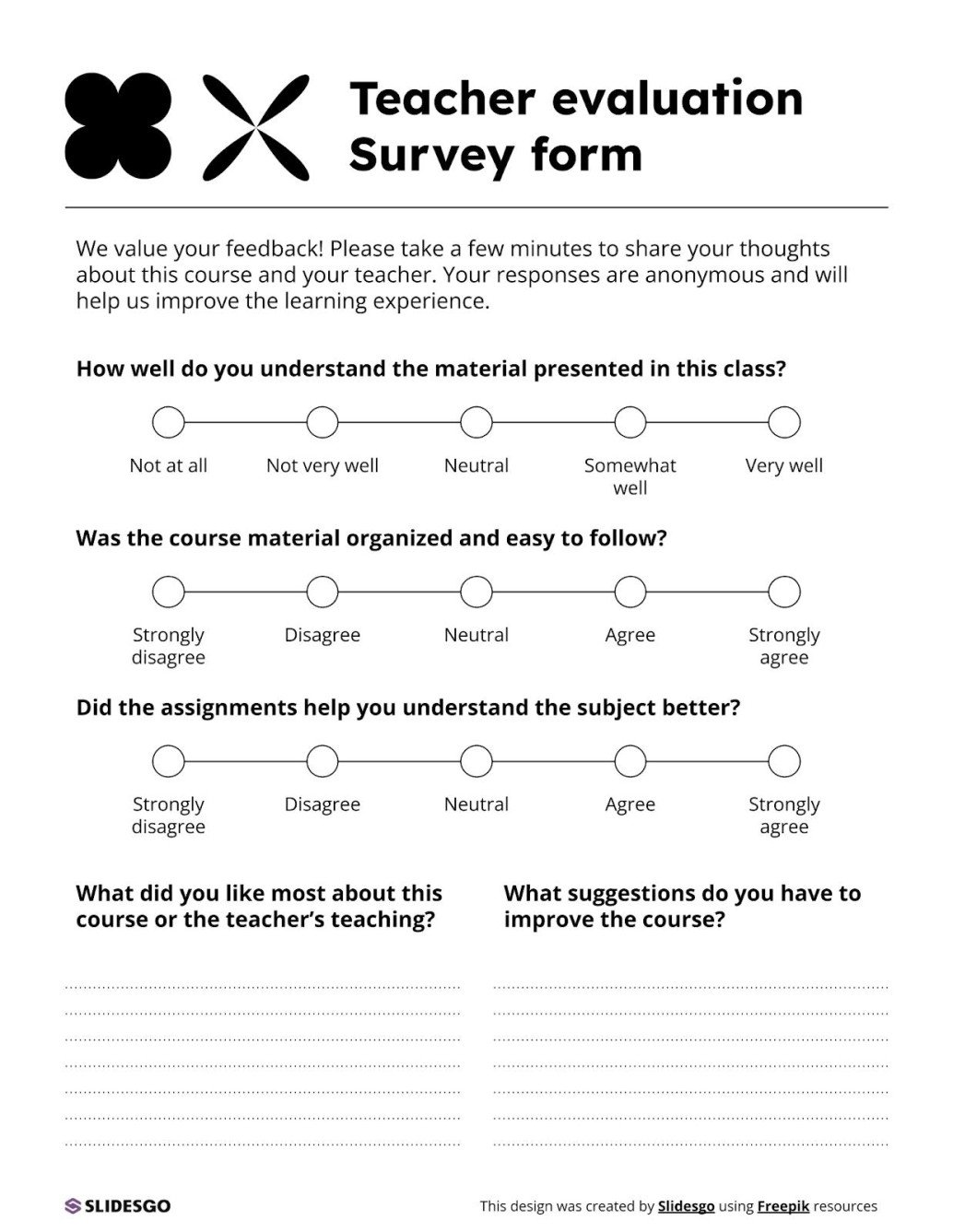 Teacher Evaluation Survey Form Template