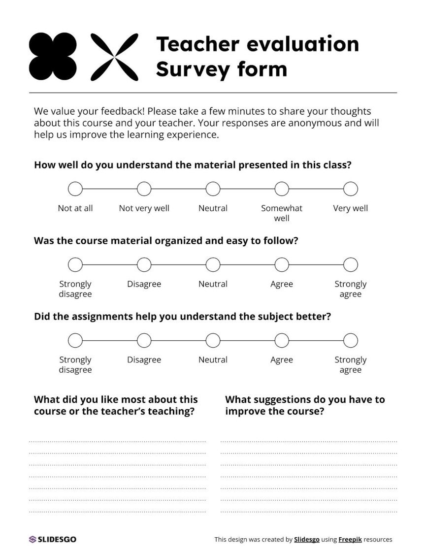 Teacher Evaluation Survey Form Template