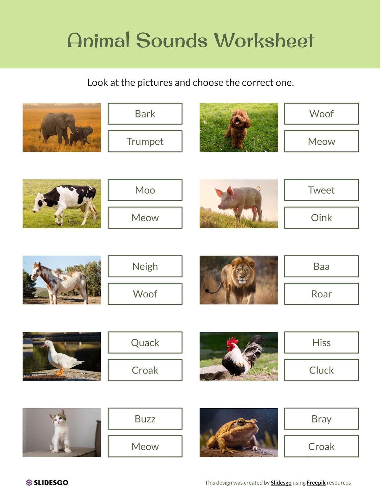 Animal Sounds Worksheet Presentation
