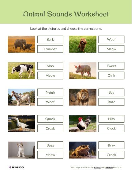 Animal Sounds Worksheet Presentation