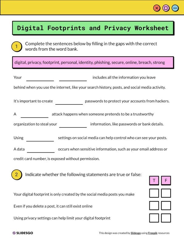 Digital Footprints and Privacy Worksheet Presentation