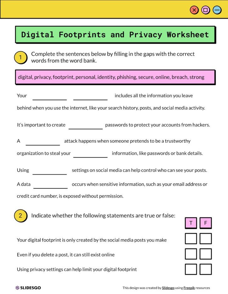 Digital Footprints and Privacy Worksheet Presentation