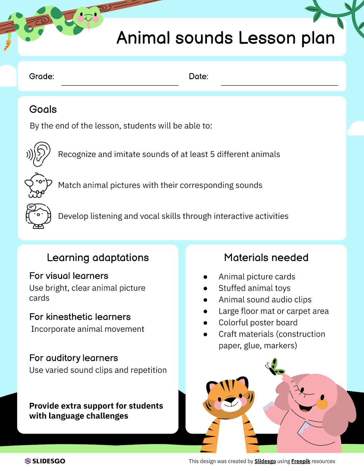 Animal Sounds Lesson Plan Presentation