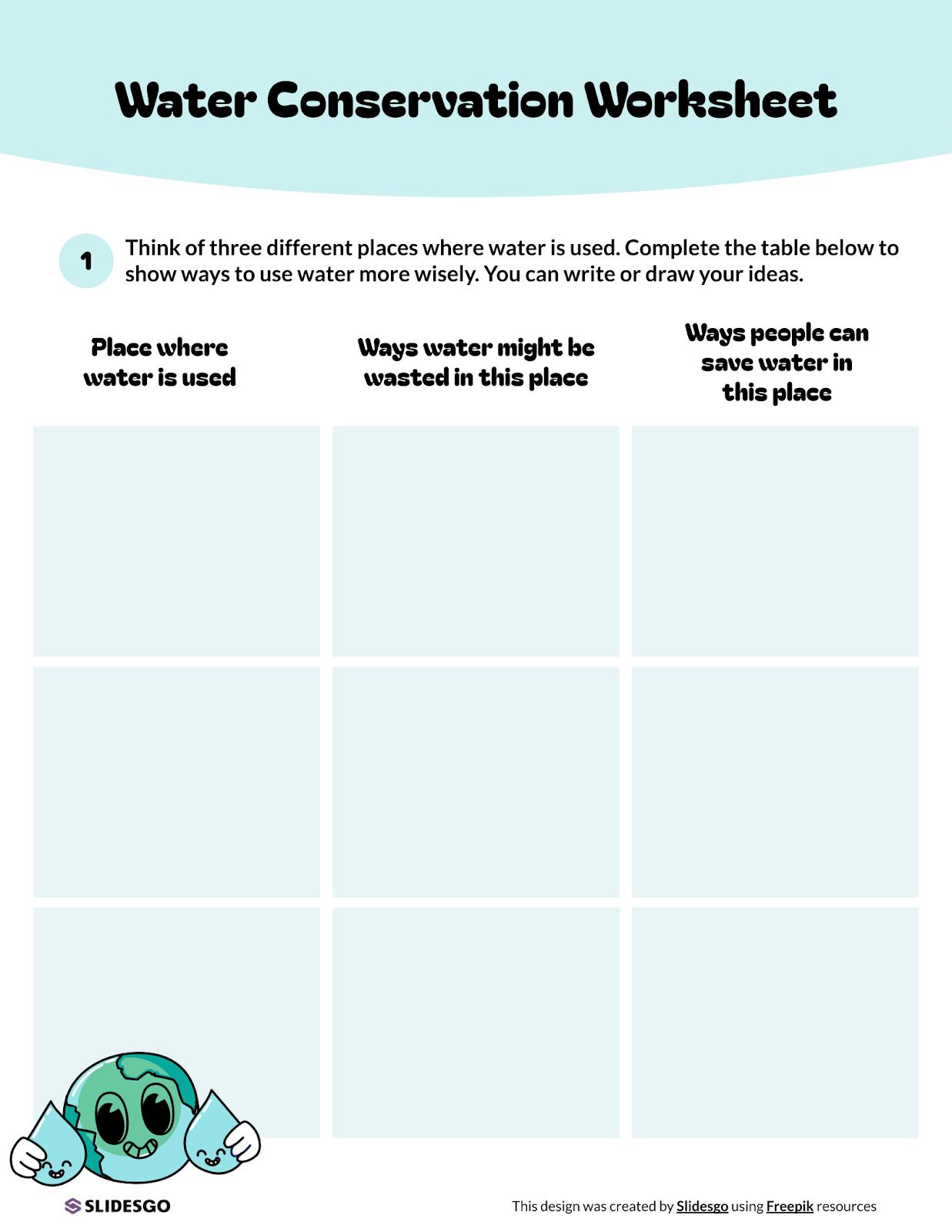 Water Conservation Worksheet Presentation
