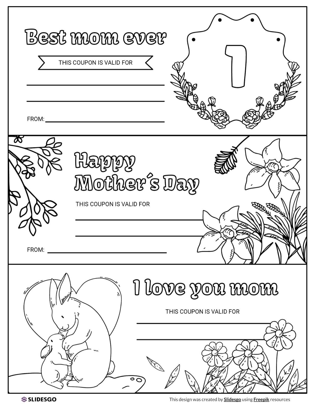 Mother's Day Coupon Coloring Book Template