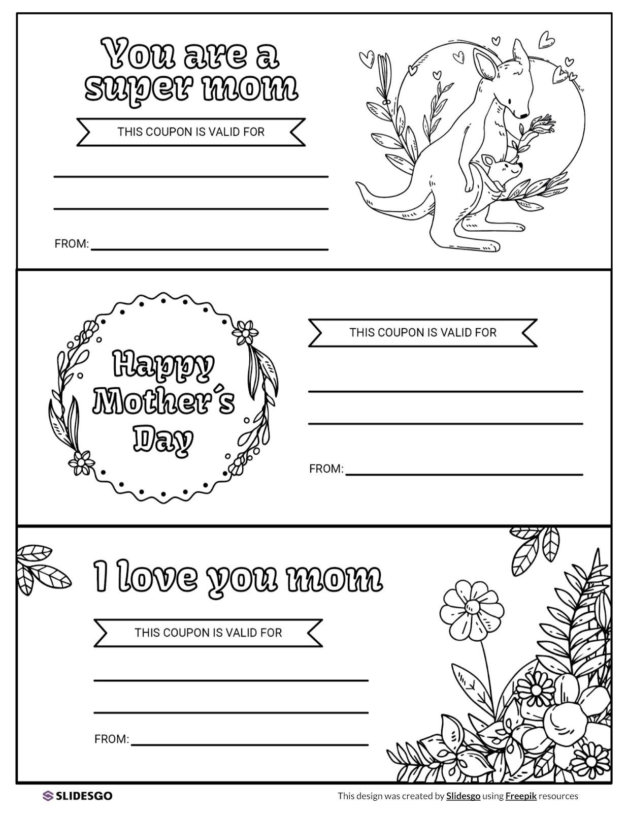 Mother's Day Coupon Coloring Book Template