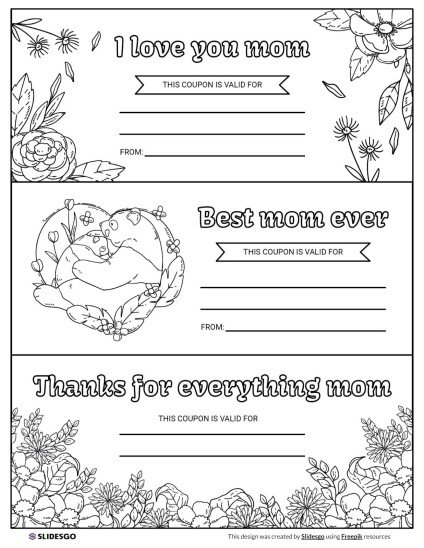 Mother's Day Coupon Coloring Book Template