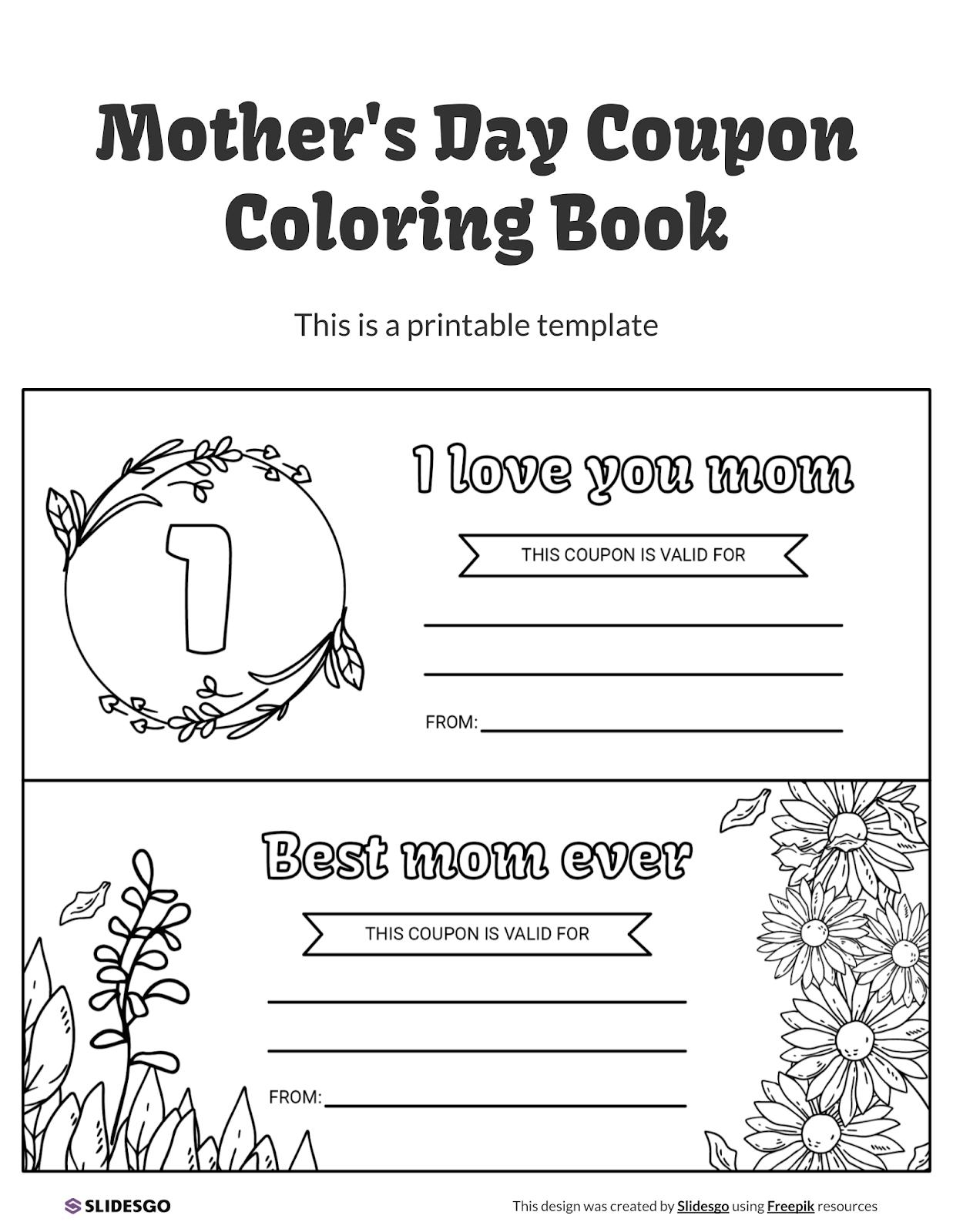 Mother's Day Coupon Coloring Book Template