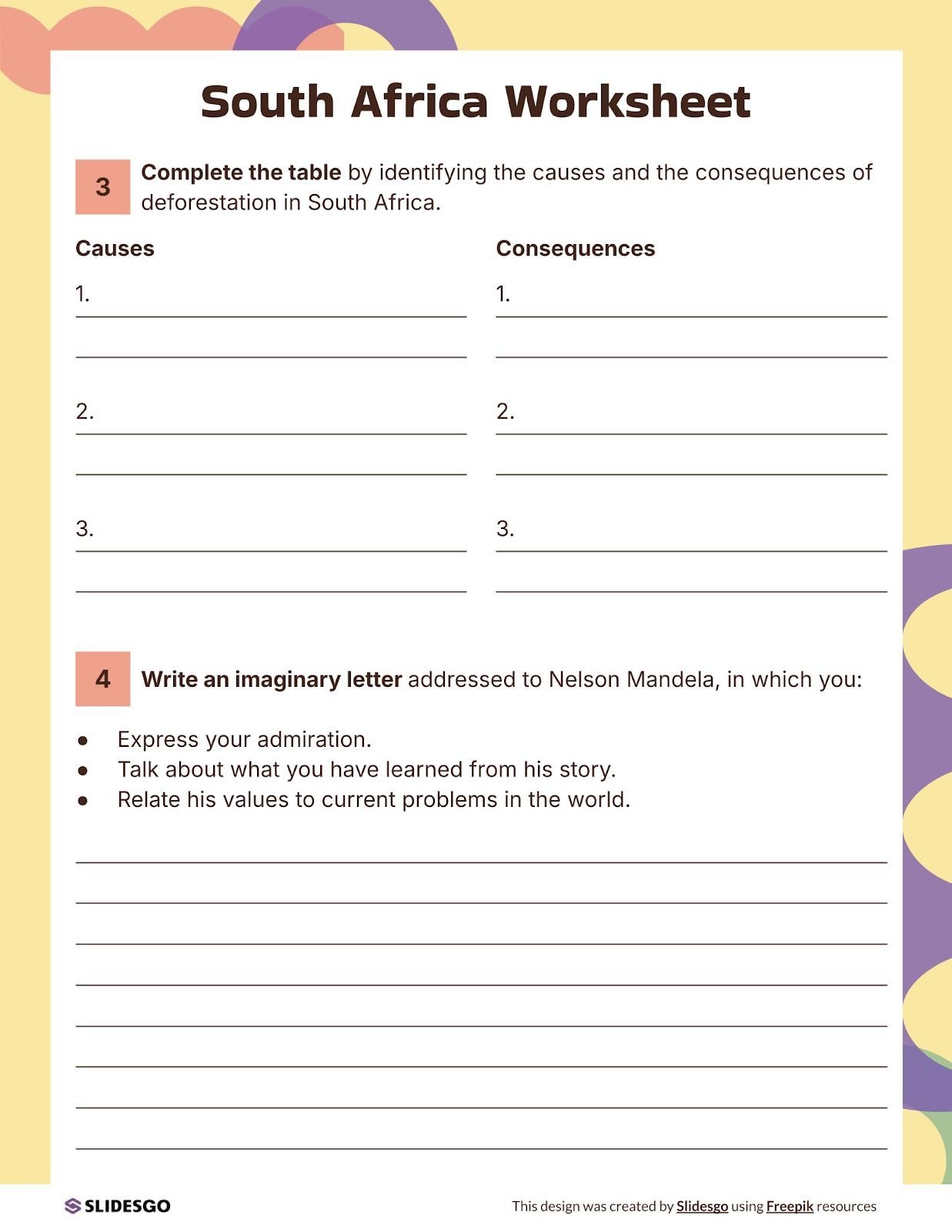 South Africa Worksheet Template