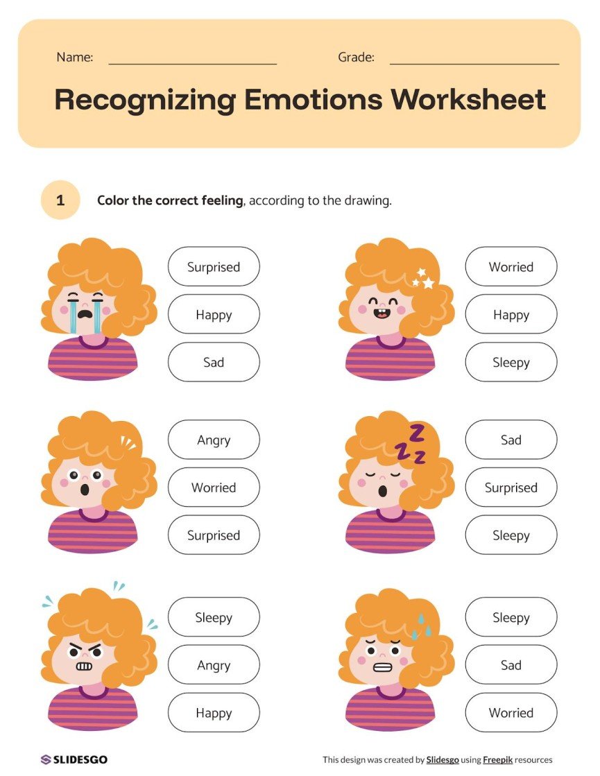 Recognizing Emotions Worksheet Template