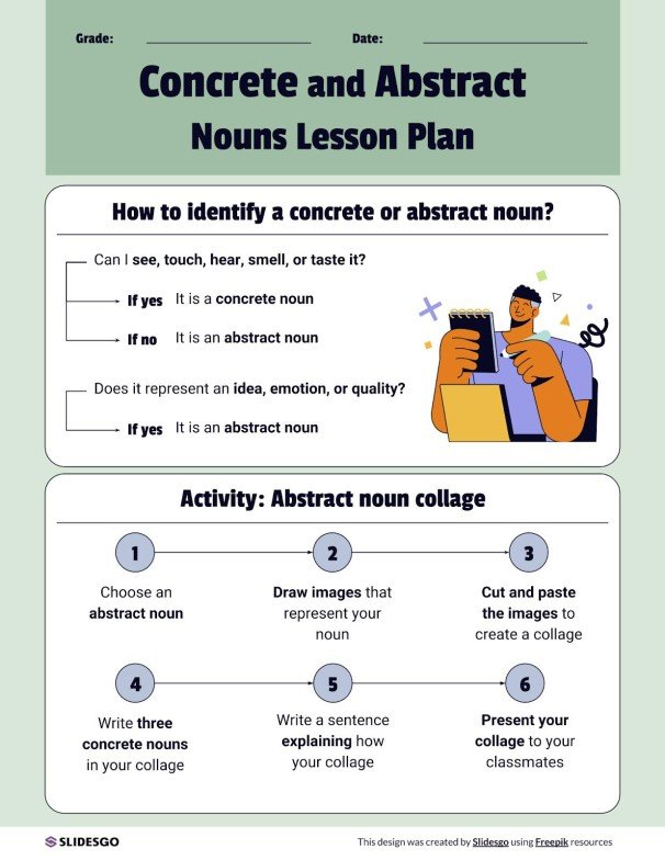 Concrete and Abstract Nouns Lesson Plan Template