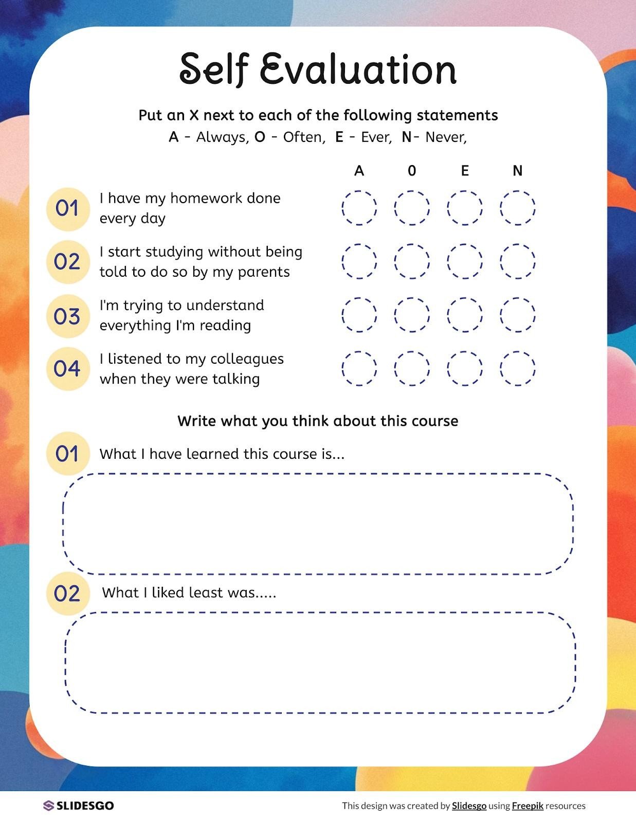 Self Evaluation Template