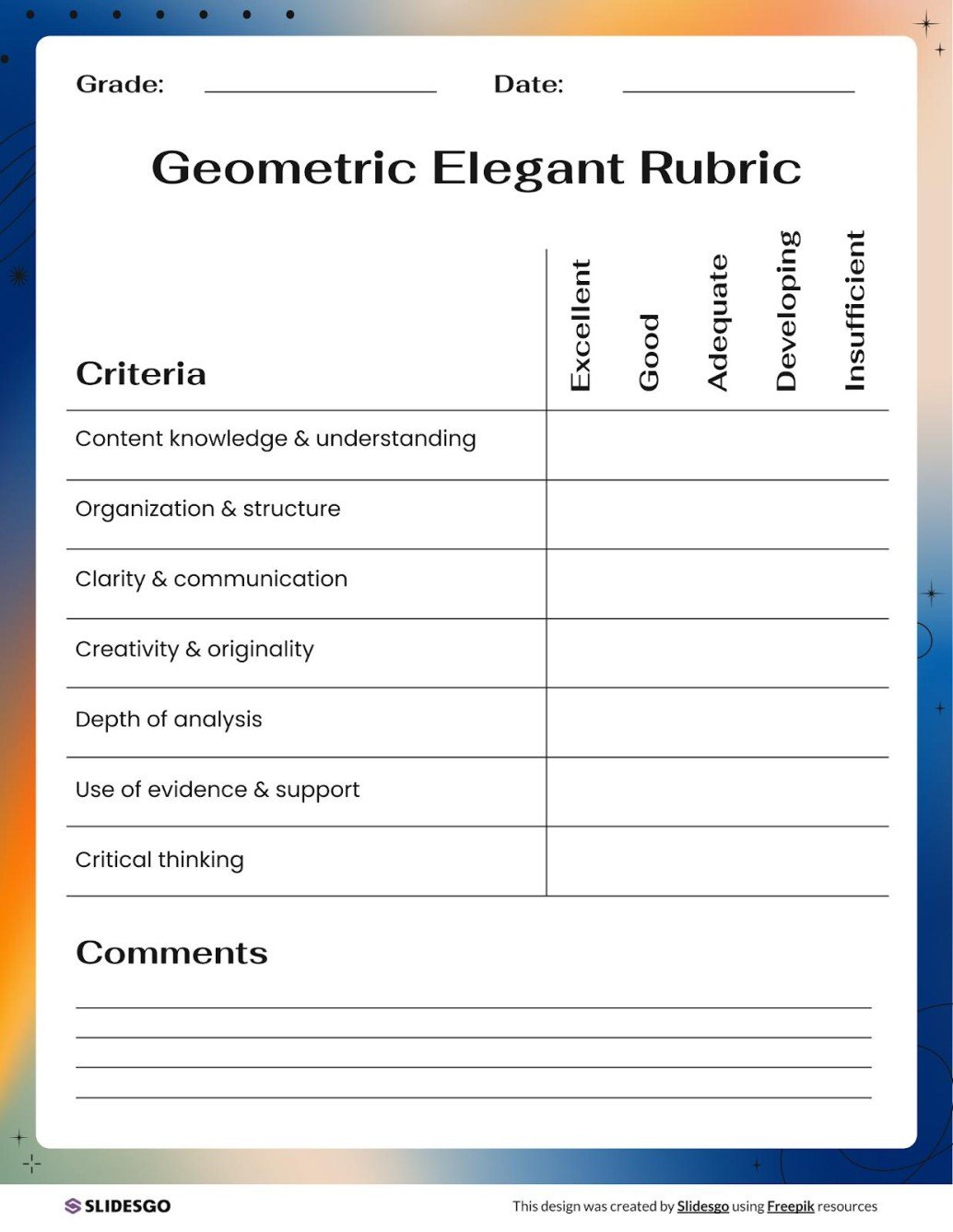 Geometric Elegant Rubric Template
