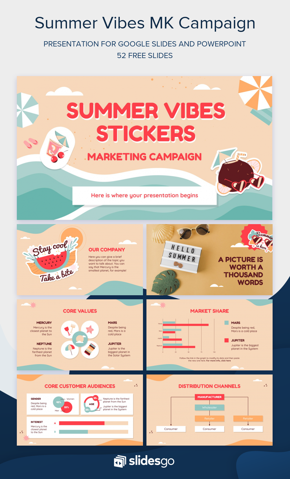 Summer Vibes Stickers MK Campaign | Google Slides & PPT Theme