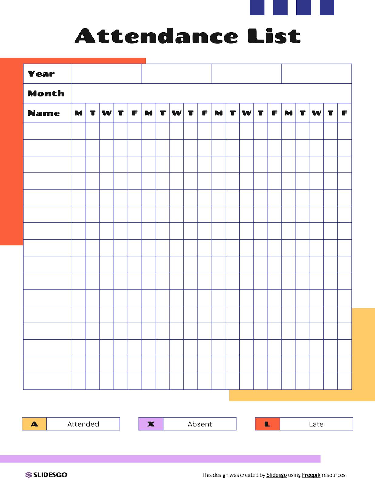 Attendance List Template