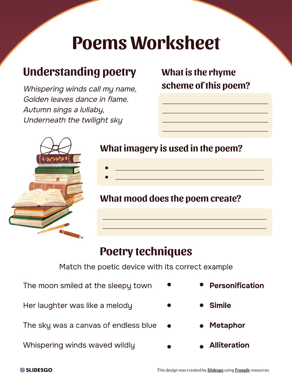Poems Worksheet Template
