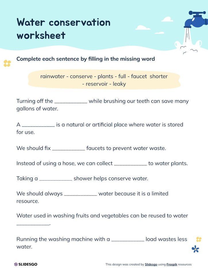Water Conservation Worksheet Presentation