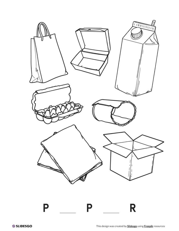 Recyclable Materials Coloring Book Template