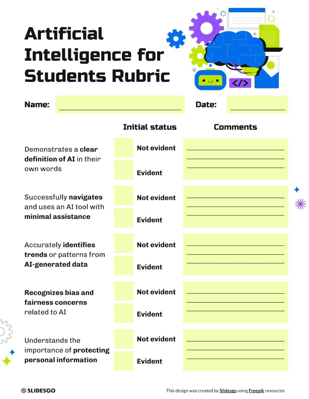 Artificial Intelligence for Students Rubric Template
