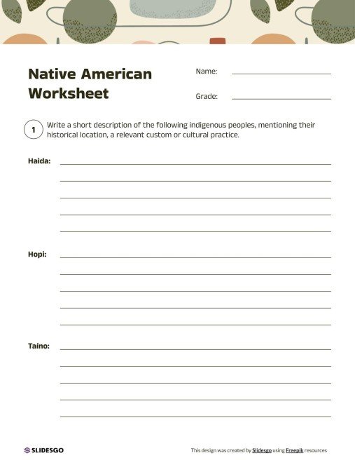 Native American Worksheet Template