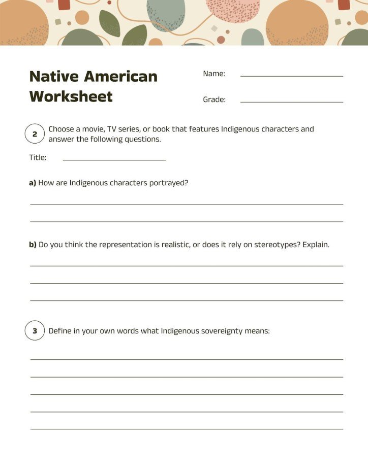 Native American Worksheet Template