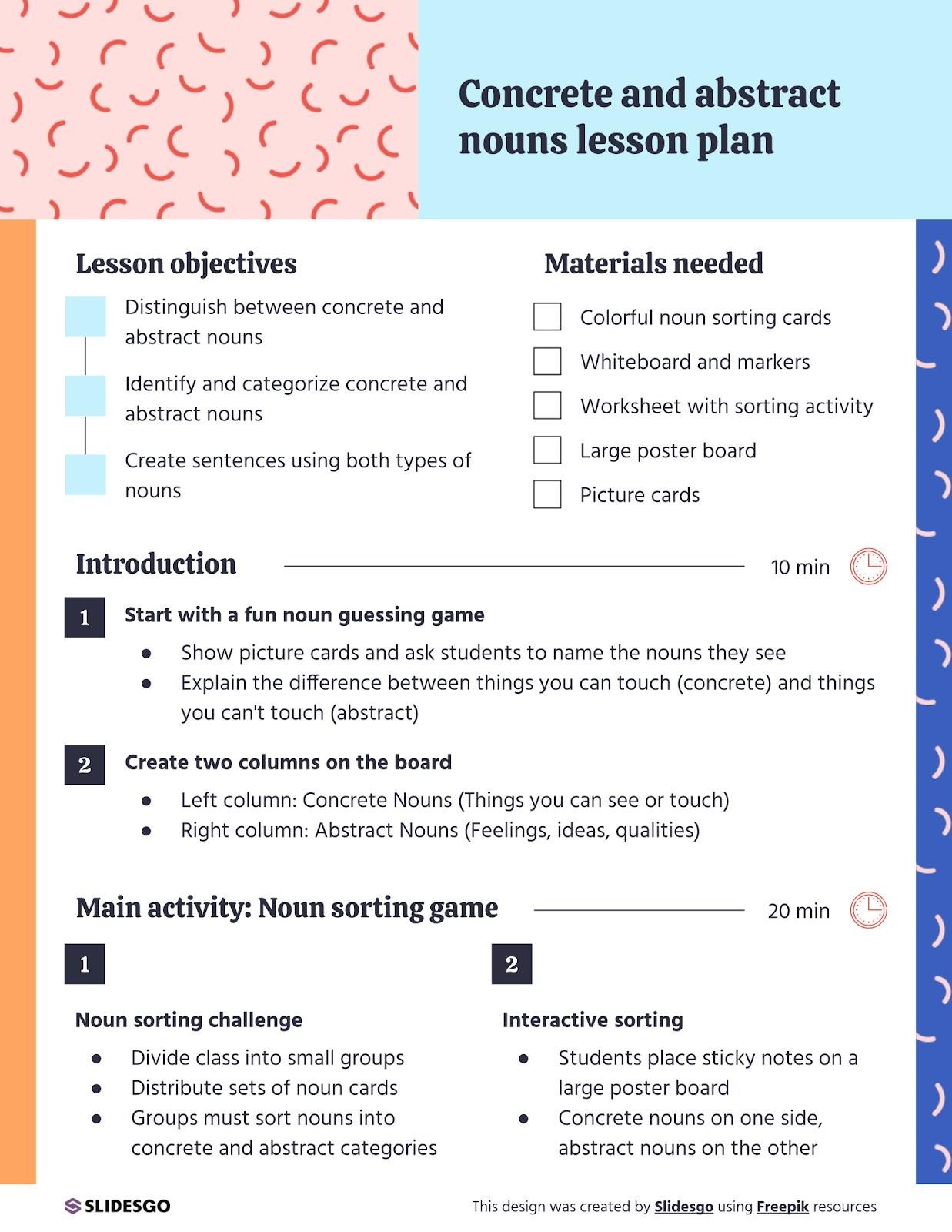 Concrete and Abstract Nouns Lesson Plan Presentation