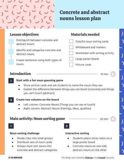 Concrete and Abstract Nouns Lesson Plan Presentation