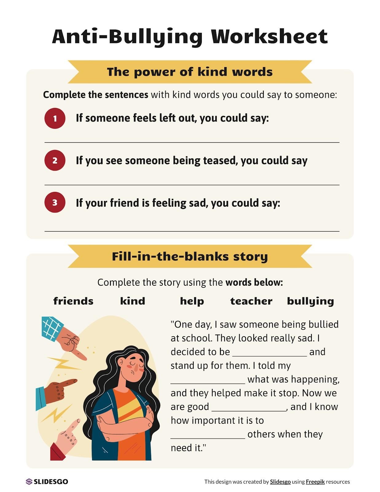 Anti-Bullying Worksheet Template