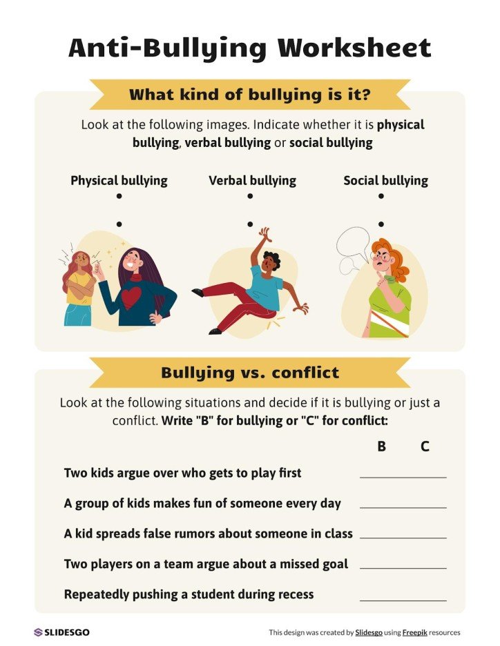 Anti-Bullying Worksheet Template