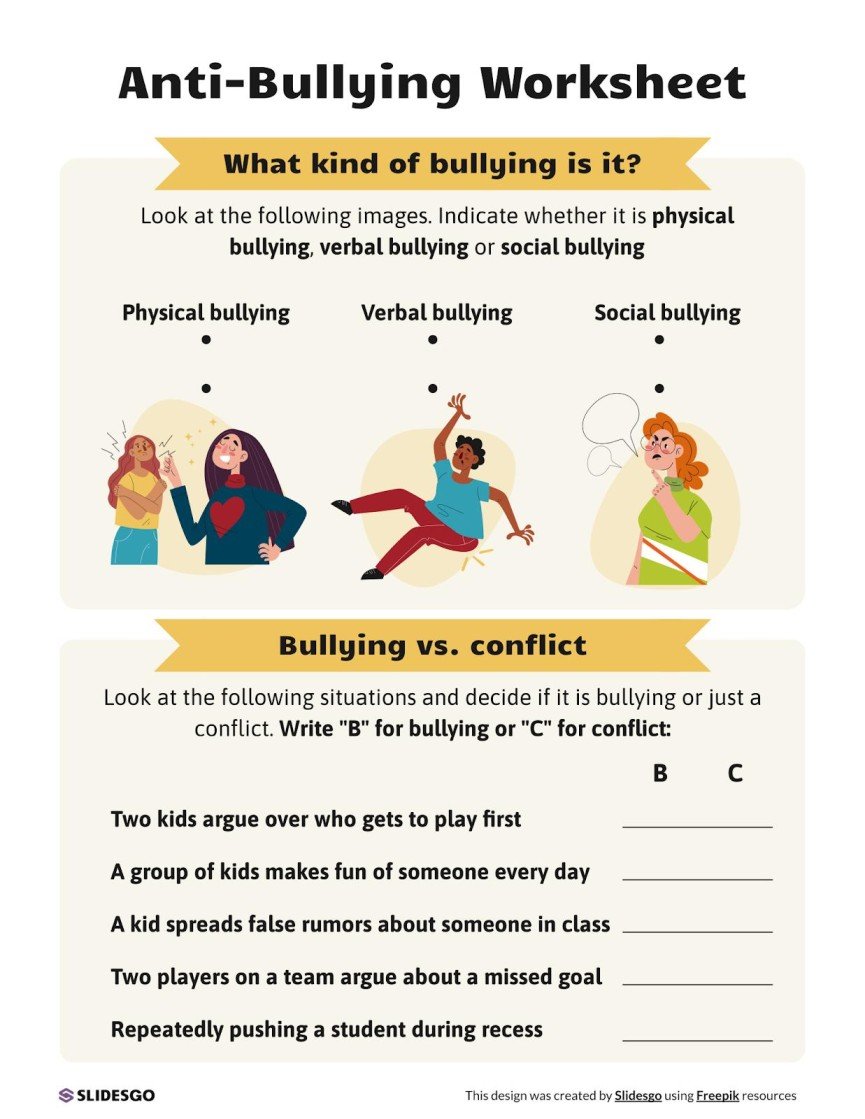 Anti-Bullying Worksheet Template