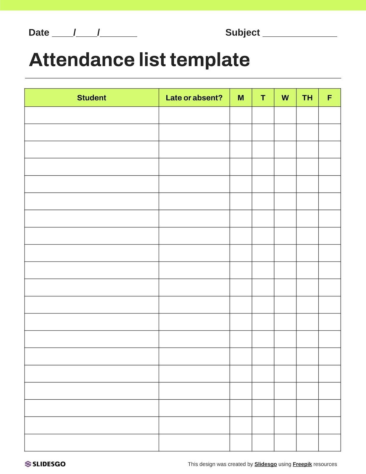 Attendance List Template Template