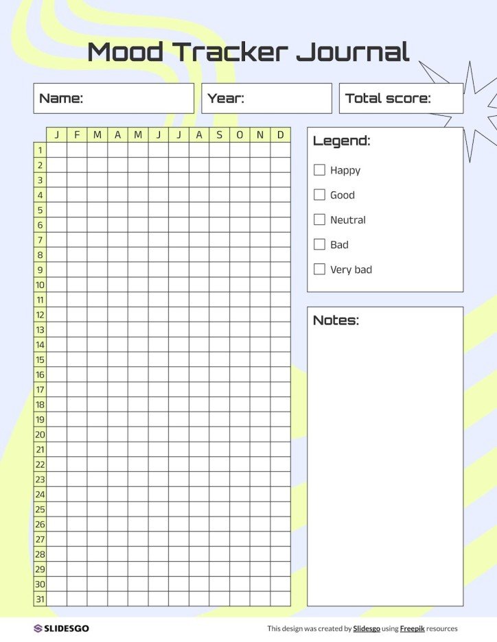 Mood Tracker Journal Template