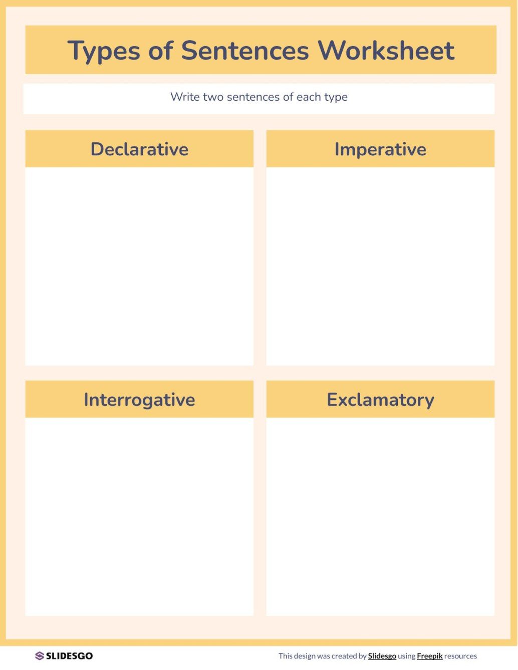 Types of Sentences Worksheet Template
