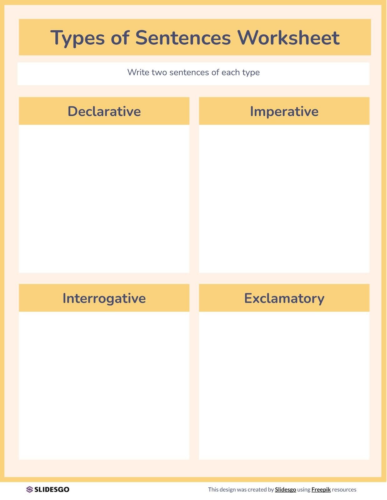 Types of Sentences Worksheet Template