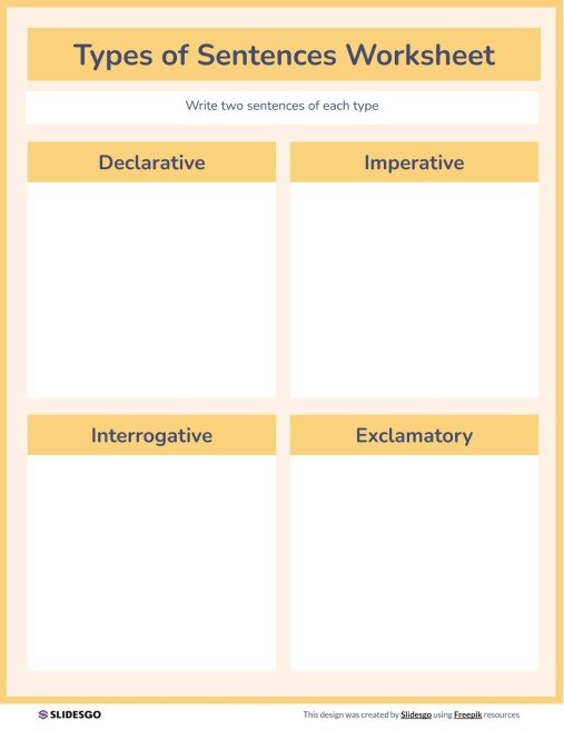 Types of Sentences Worksheet Template