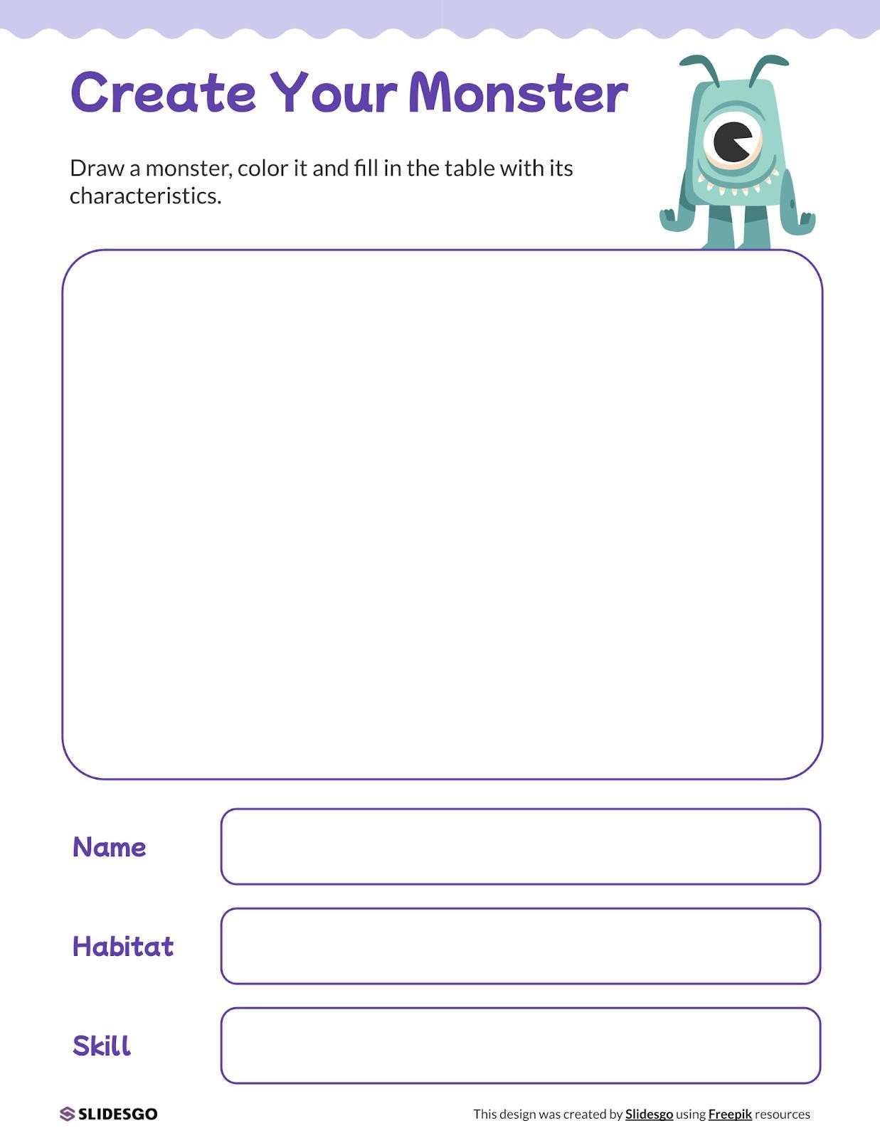Create Your Monster Worksheet Presentation